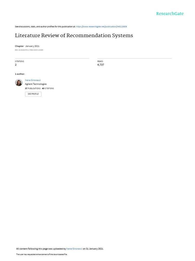 Literature Review of Recommendation Systems | PDF | Artificial ...