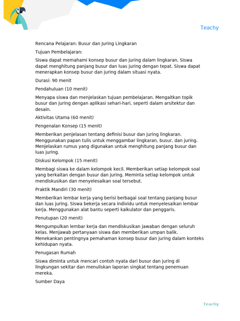 Rencana Pelajaran - Busur Dan Juring Lingkaran | PDF