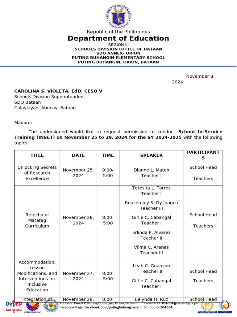INSET TRAINING MATRIX | PDF | Inclusion (Education) | Teachers