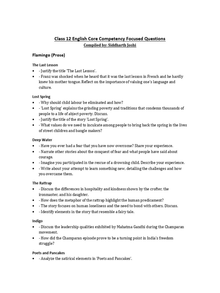 Class 12 English Core Questions Guide | PDF