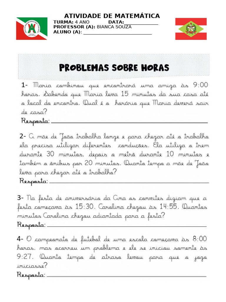 HORAS PT.3 - SITUAÇÕES PROBLEMA | PDF