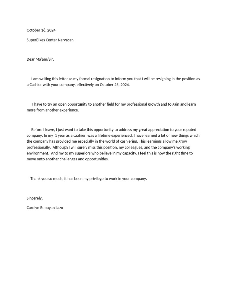 Carol Resignation Letter | PDF