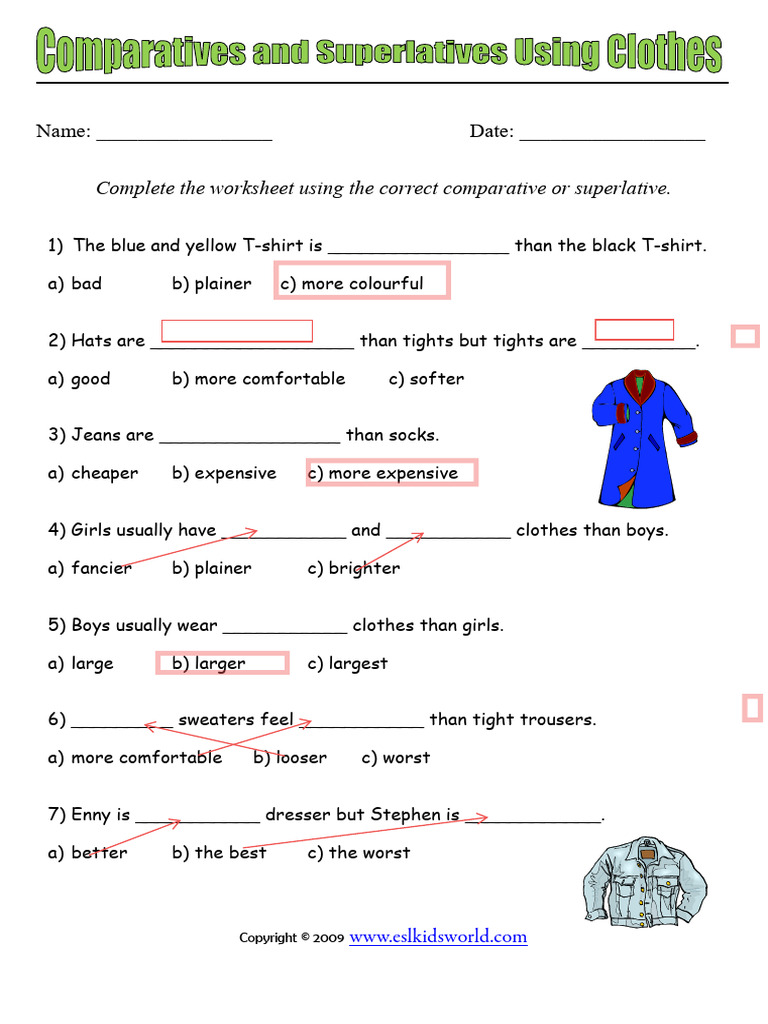 Comparative and Superlative Worksheet | PDF