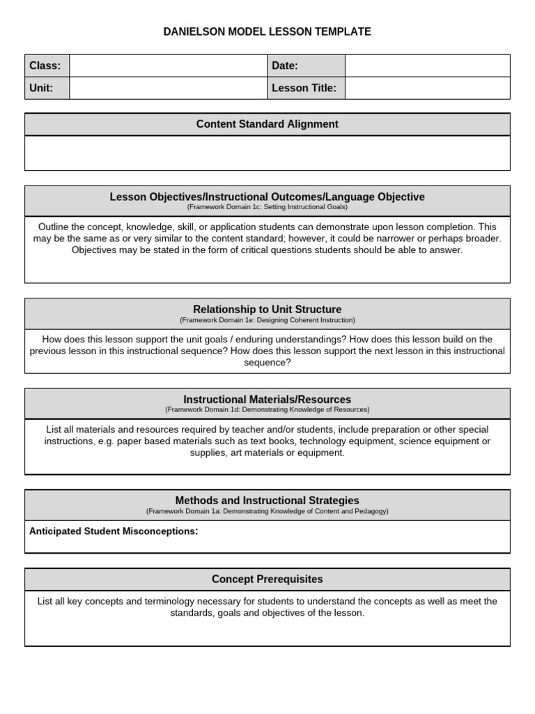 Danielson Lesson Plan Template | PDF | Lesson Plan | Pedagogy