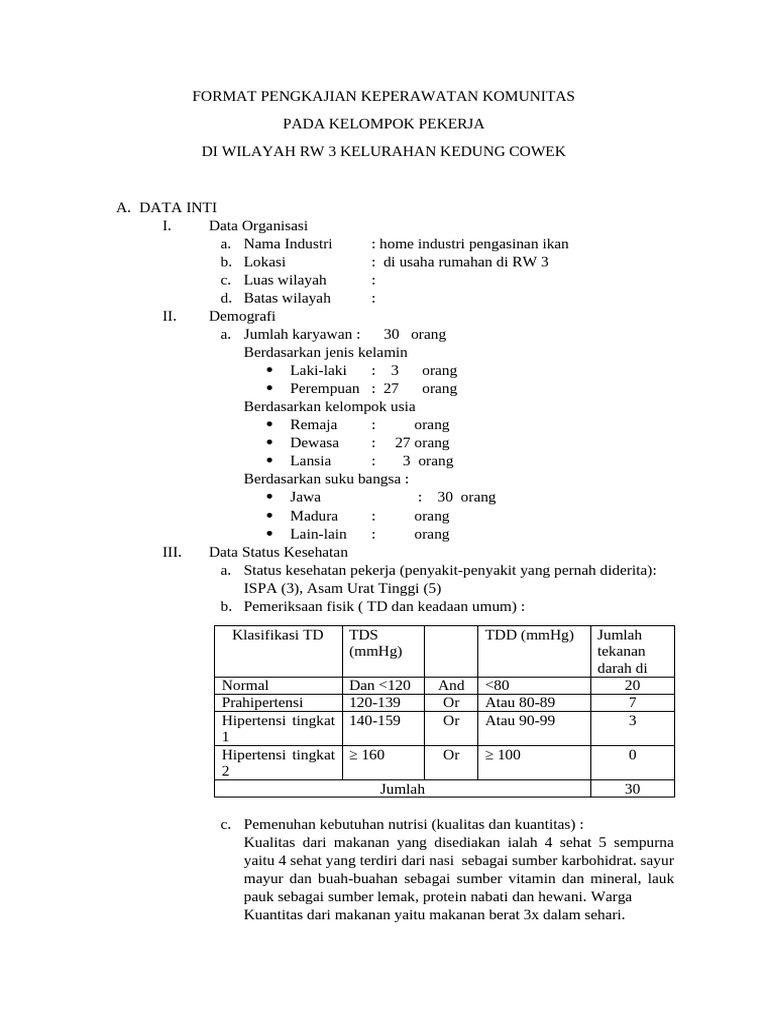 Format Pengkajian Kelompok Pekerja | PDF