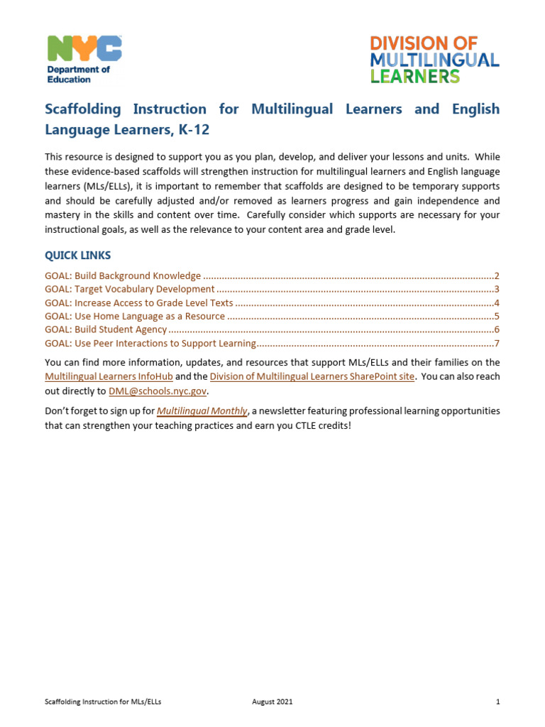 Scaffolding for Multilingual Educators | PDF | Reading Comprehension ...
