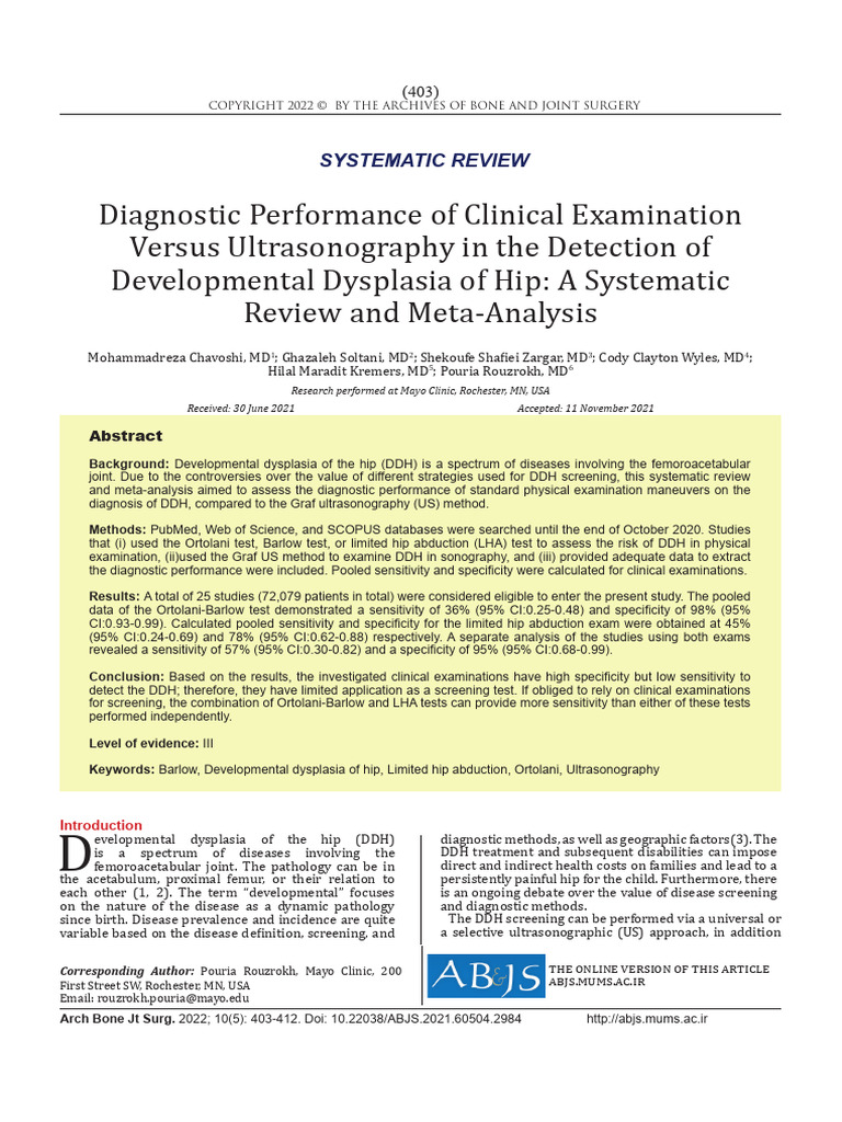 Diagnostic Performance of Clinical Examination Versus Ultrasonography ...