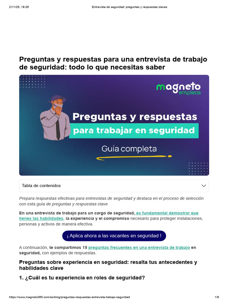Preguntas Clave para Entrevista de Seguridad | PDF | Entrevista de ...
