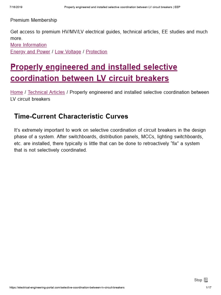 Properly Engineered and Installed Selective Coordination Between LV Circuit Breakers - EEP | PDF ...