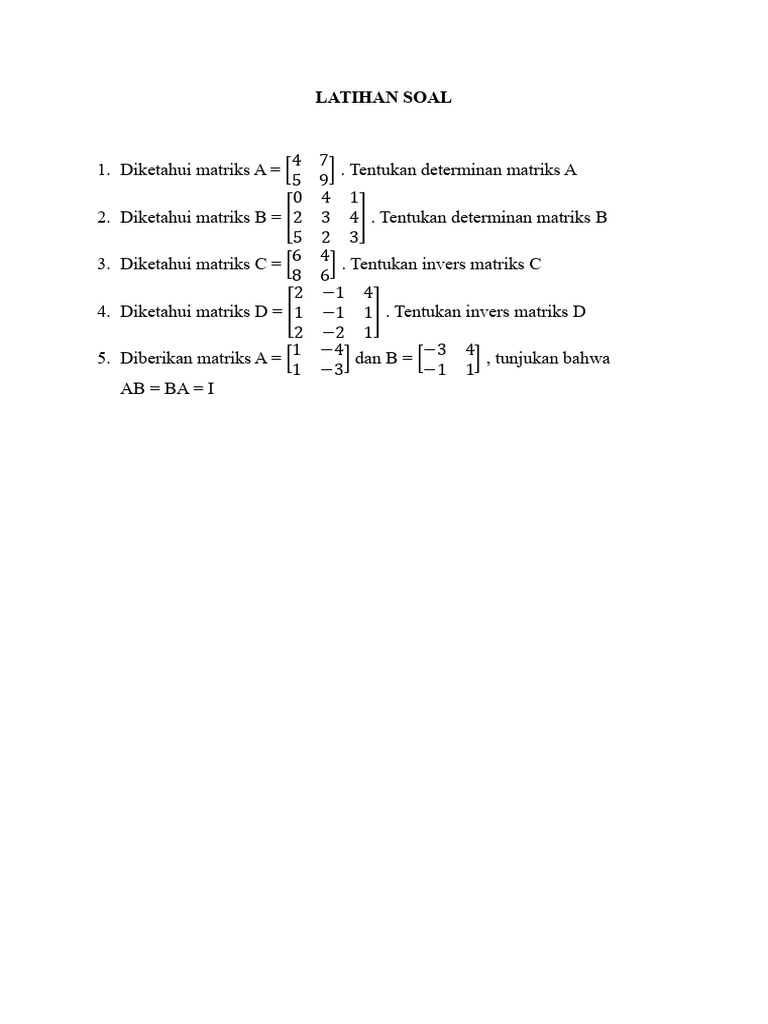 Soal Determinan dan Invers Matriks | PDF
