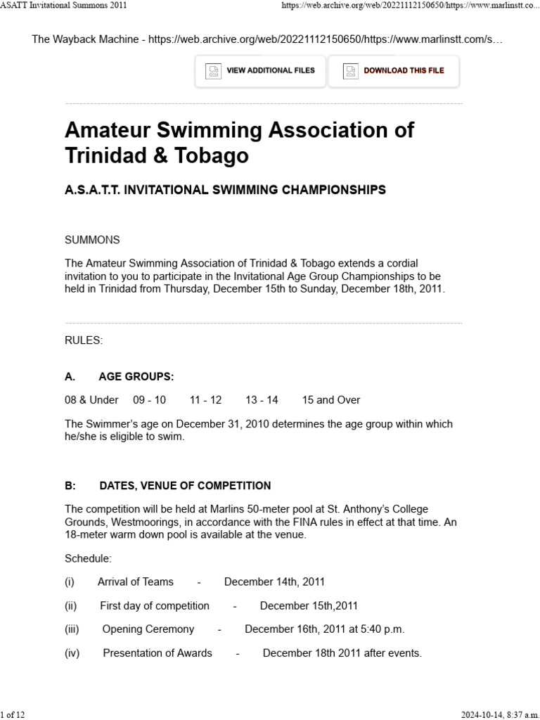 ASATT Invitational Summons 2011 | PDF | Swimming (Sport) | Water Sports