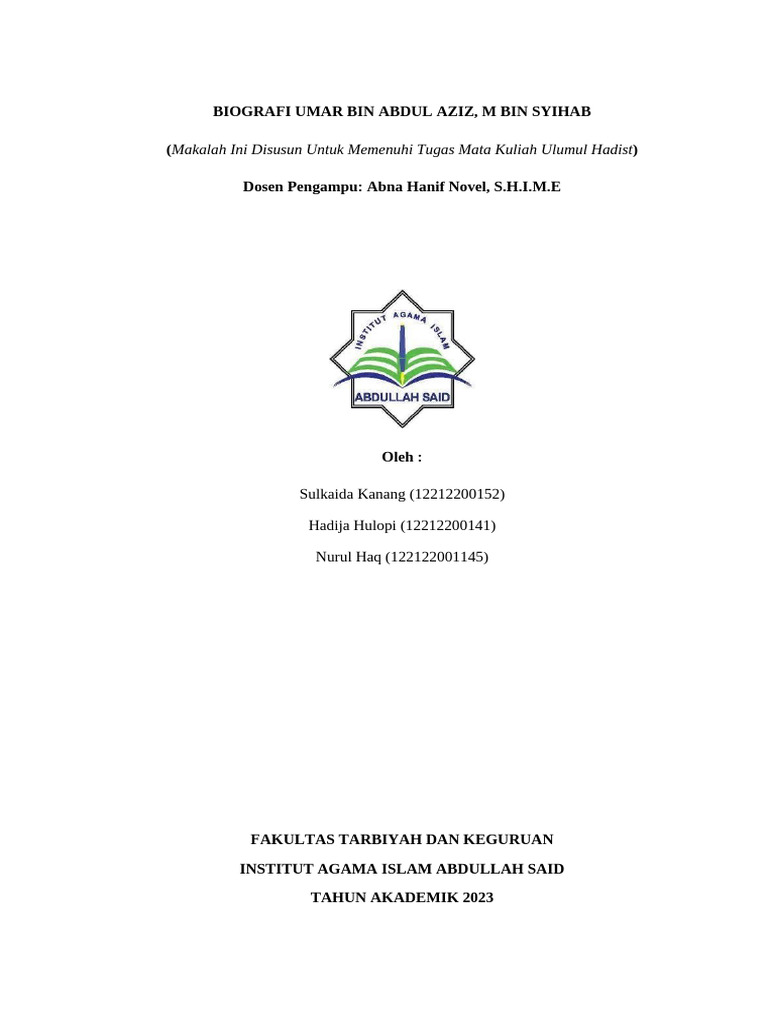 Biografi Umar Bin Abdul Aziz | PDF