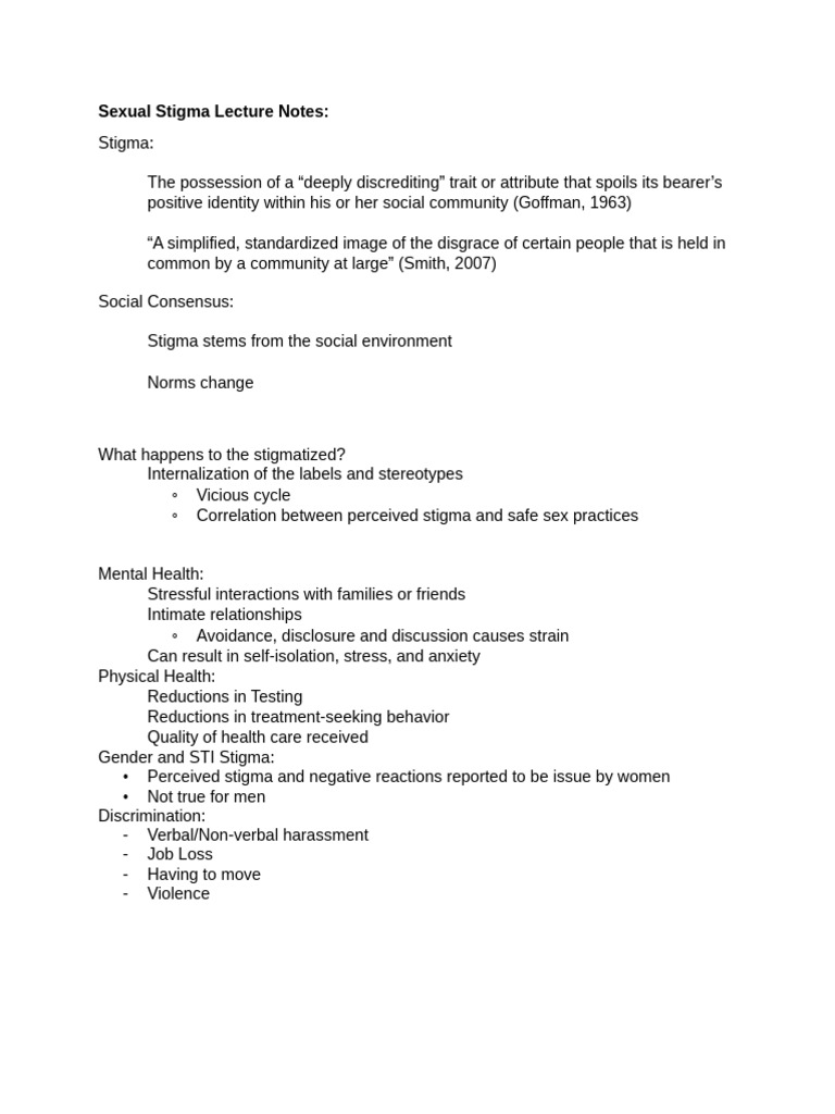 Sexual Stigma Lecture NotesFA24 | PDF