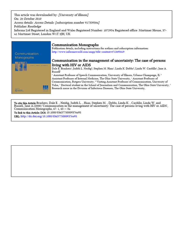Brashers Et Al | PDF | Hiv/Aids | Emotions