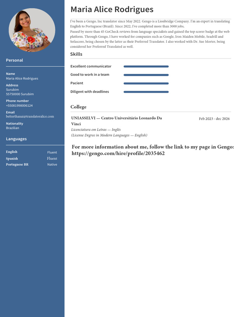 Resume Maria Alice Rodrigues | PDF