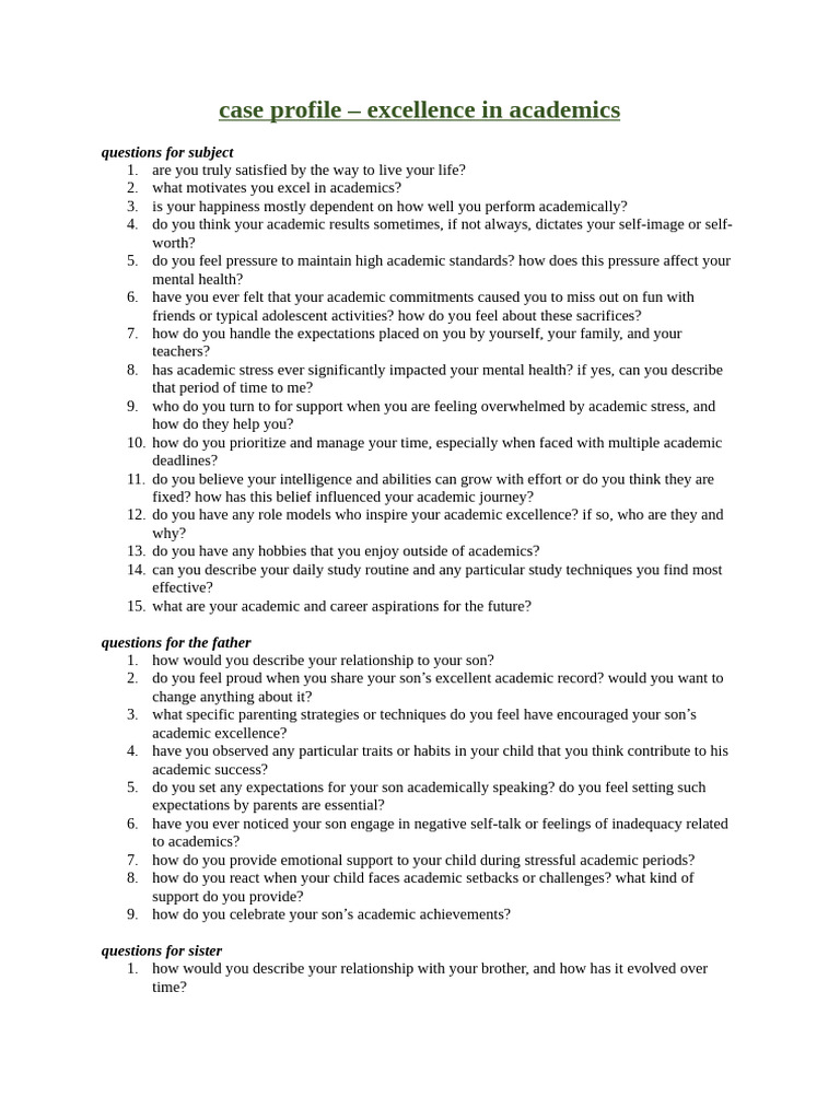 Psychology Interview Questions (Excellence in Academics) For Case ...