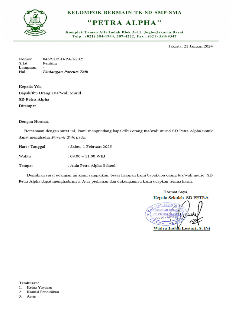 Undangan Parents Talk | PDF