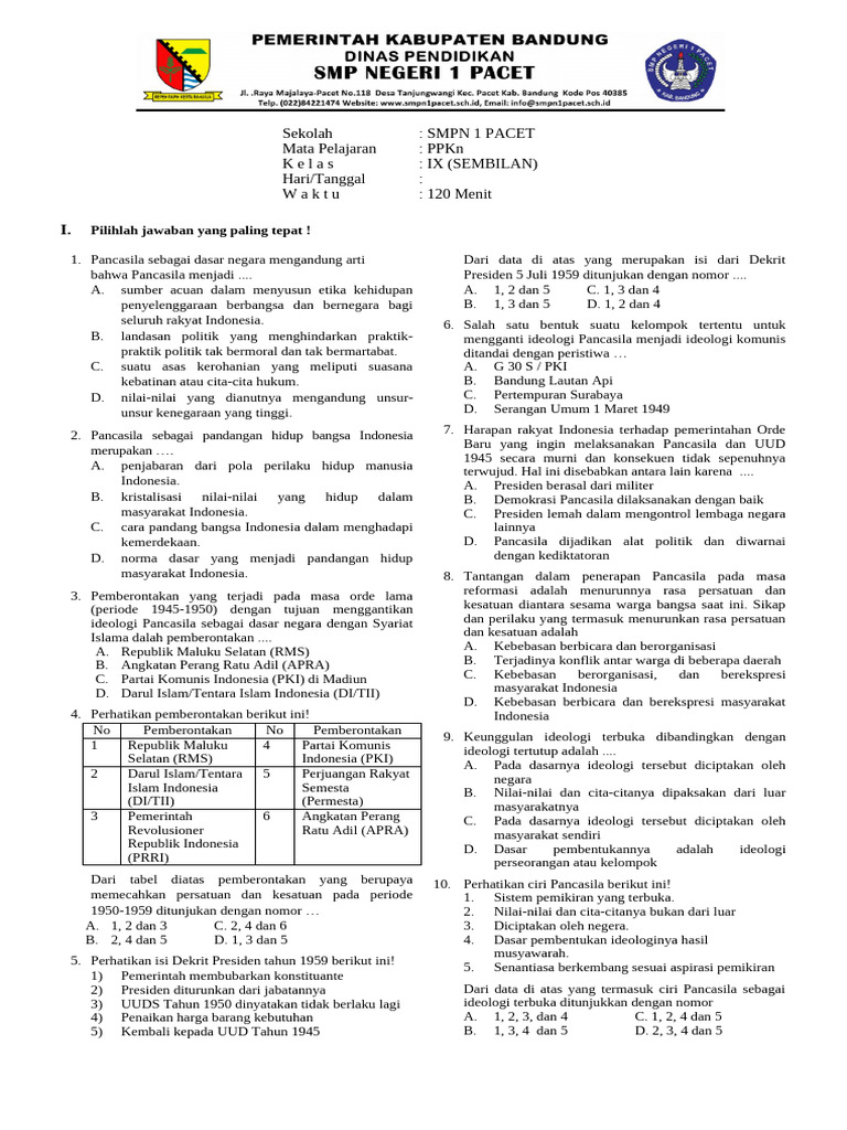 Naskah Soal Psas PPKN Kelas 9 | PDF