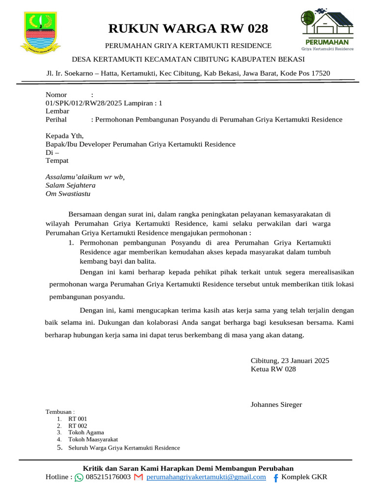 Permohonan Pembangunan Posyandu GKR | PDF