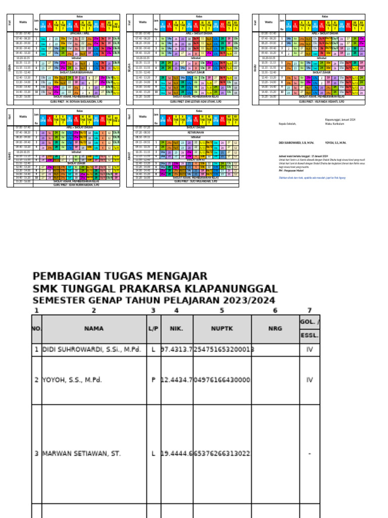 Jadwal Pelajaran Semester 2 2023-2024 | PDF