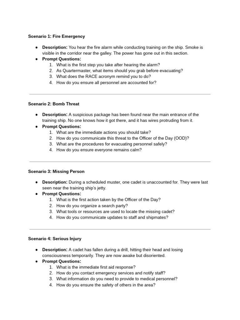 Emergency Scenario Flashcards - Google Docs | PDF