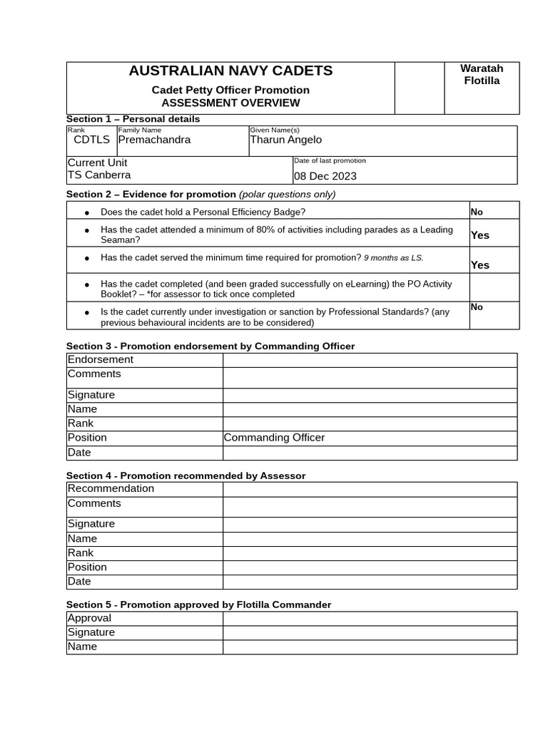 Cadet Petty Officer Promotion Assessment | PDF