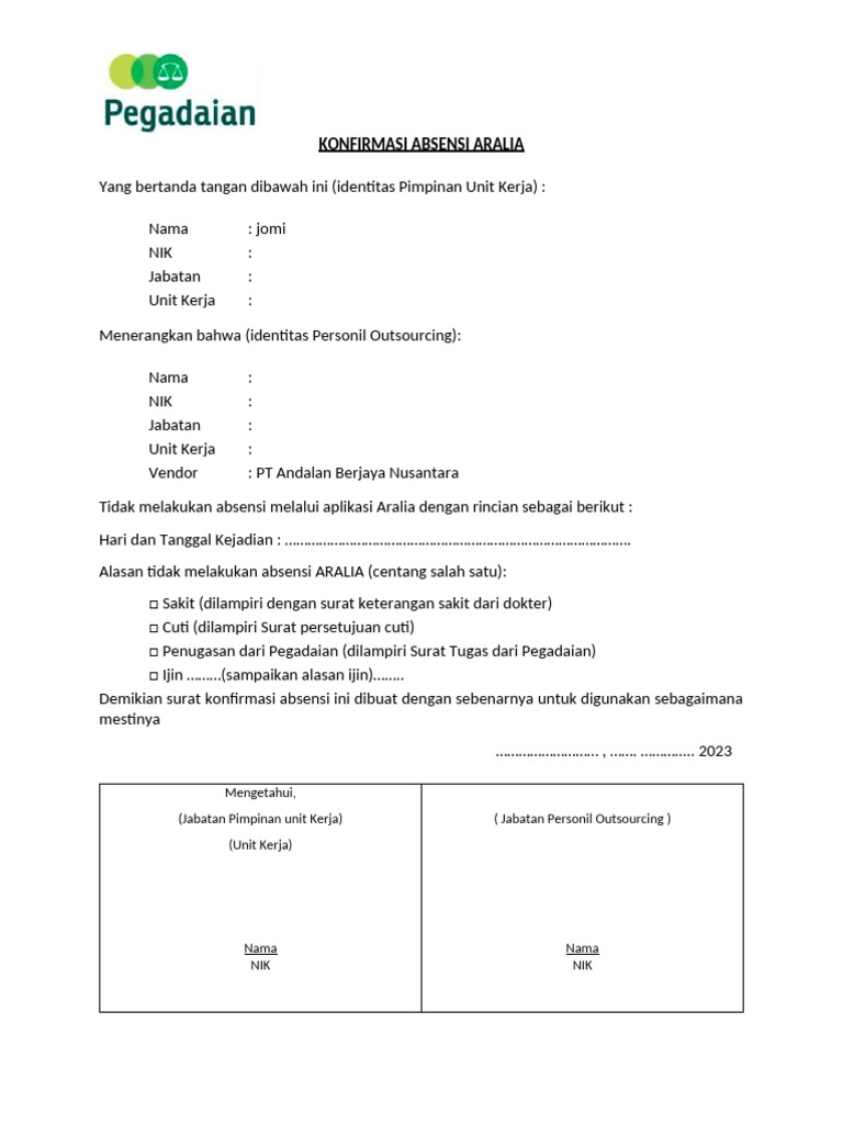 FORM KONFIRMASI ABSEN R | PDF