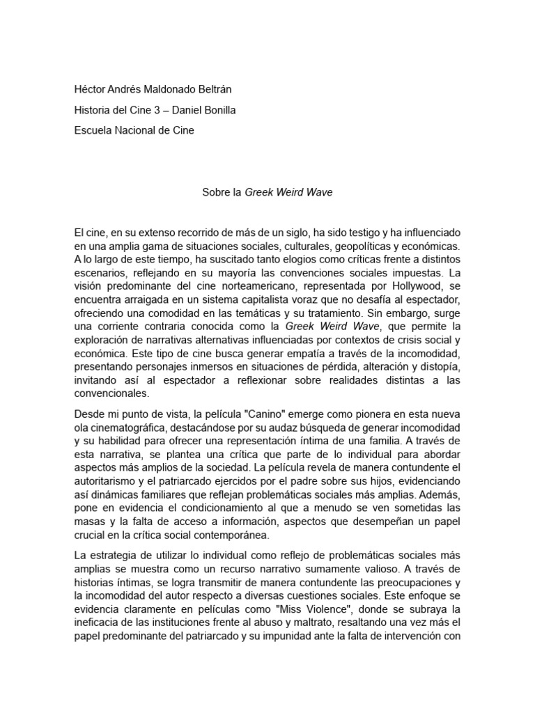 La Greek Weird Wave en el cine contemporáneo | PDF