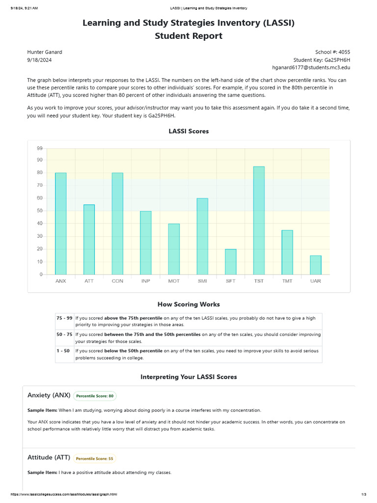 LASSI - Learning and Study Strategies Inventory | PDF | Learning ...