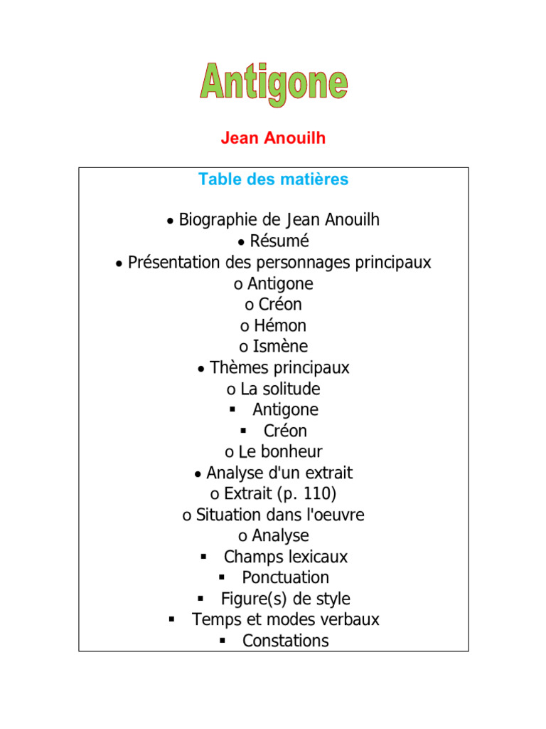 Antigone Jean Anouilh | PDF