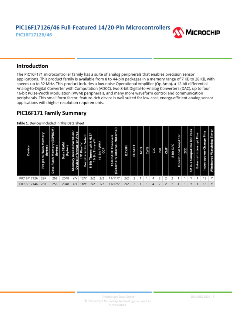 PIC16F17126 - 46 Full-Featured 14 - 20-Pin Microcontrollers Data Sheet | PDF | Microcontroller ...