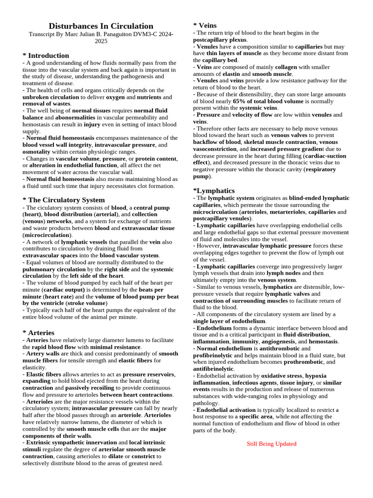 Disturbances in Circulation by Marc Julian B. Panaguiton DVM3-C-1 | PDF ...