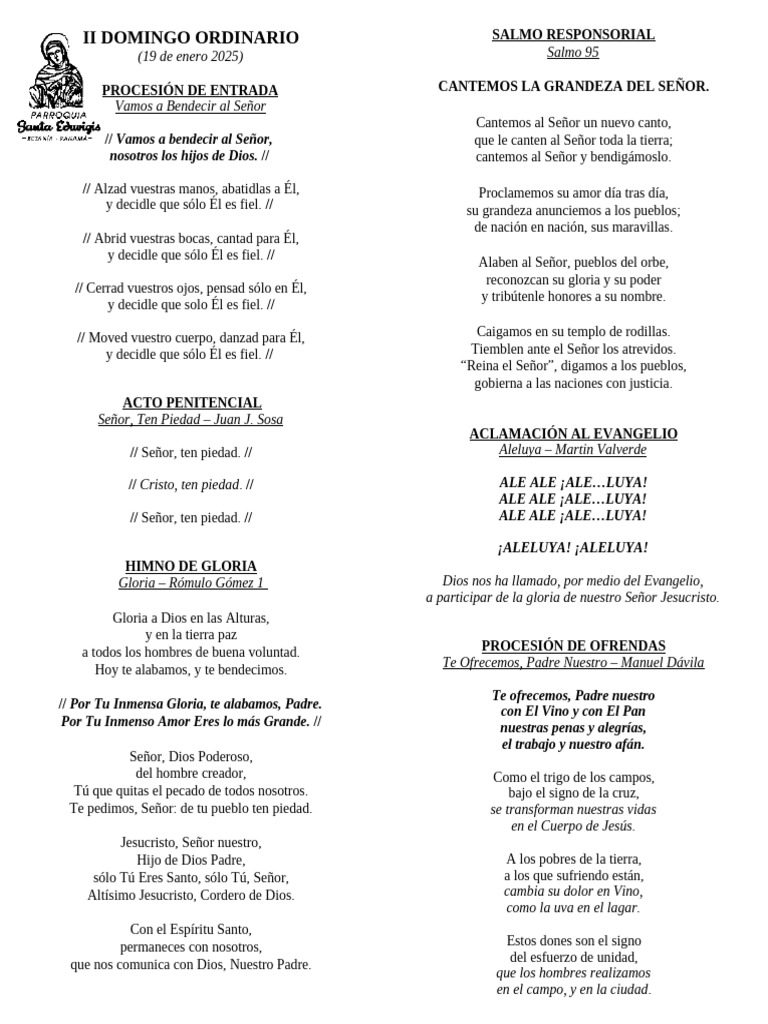 Ii Domingo Ordinario - P. Santa Eduvigis 2025 | PDF | Oración | eucaristía
