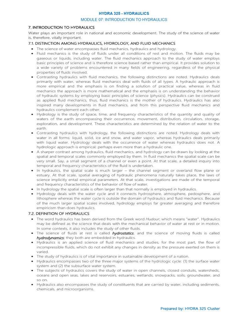 Introduction To Hydraulics | PDF | Fluid Dynamics | Groundwater