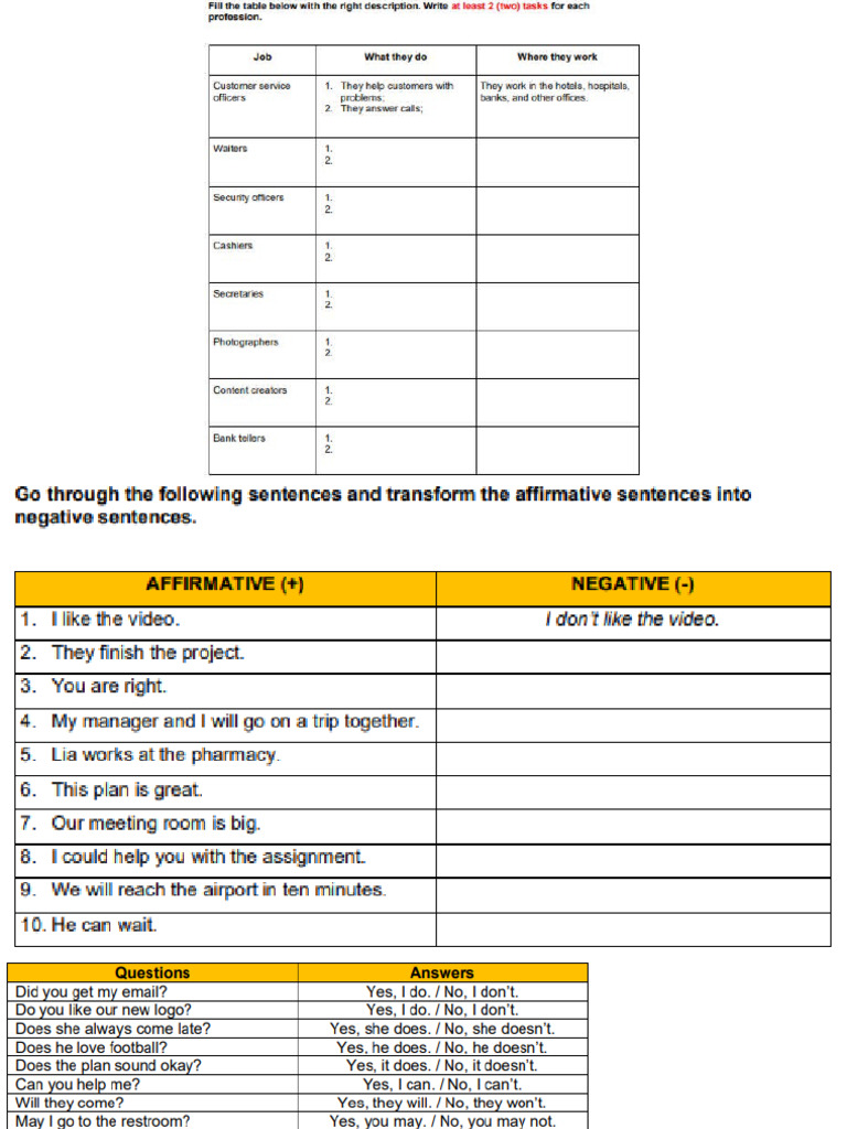 Interrogative Present and Affirmative Negative Simple Past | PDF