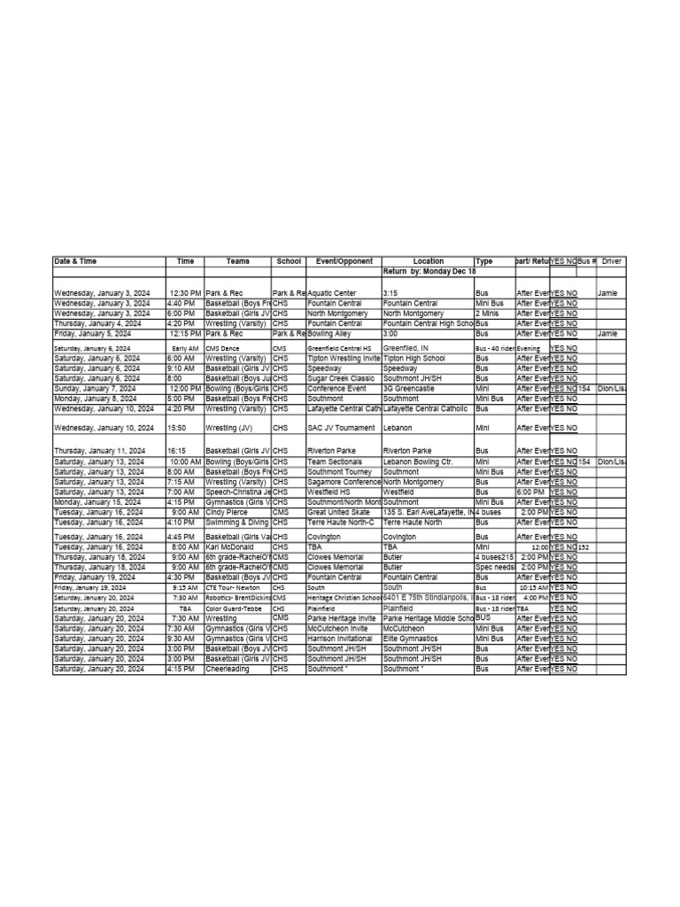CHS Event Transportation Schedule | PDF | Athletic Sports | Sports ...