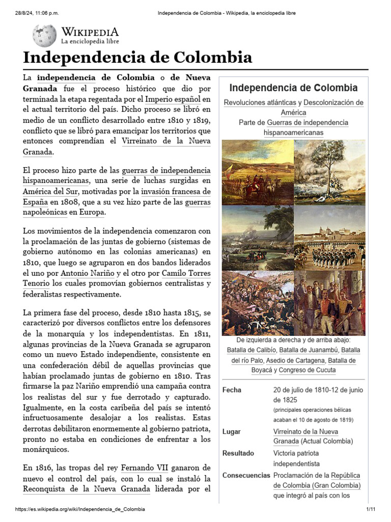 Independencia de Colombia (1810-1825) | PDF