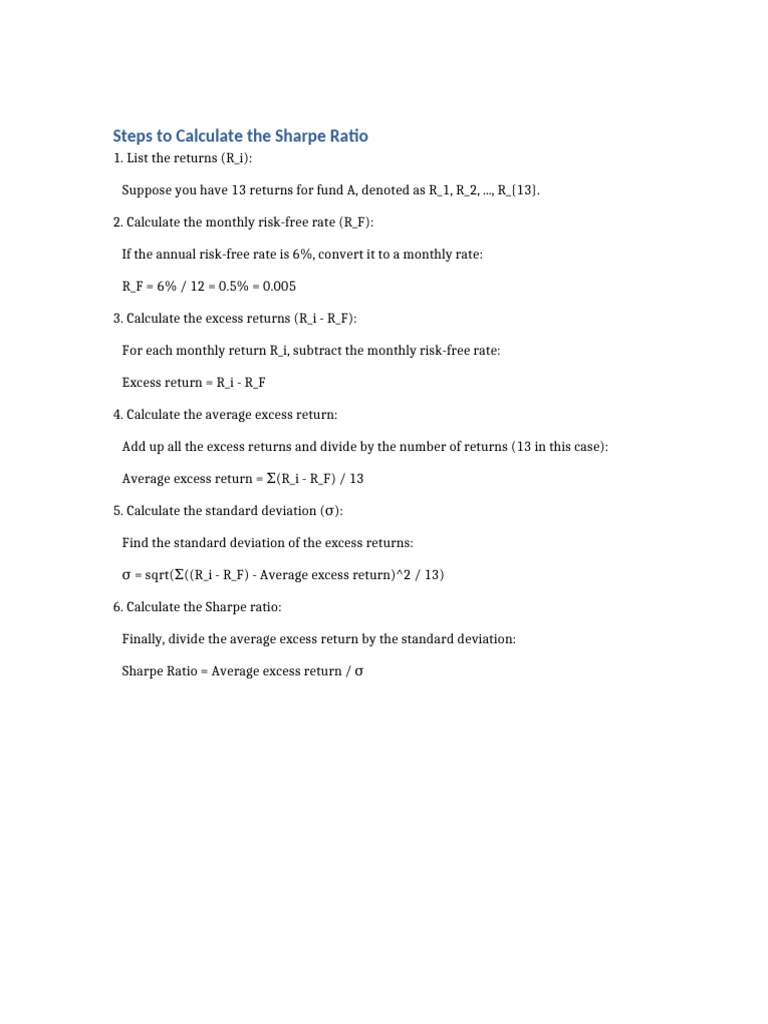 Sharpe Ratio Calculation | PDF