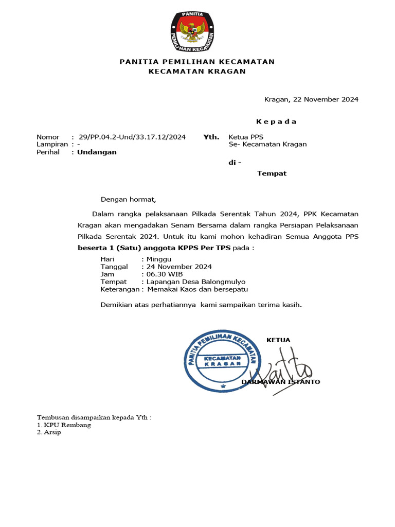 Undangan Senam Persiapan Pilkada 2024 | PDF