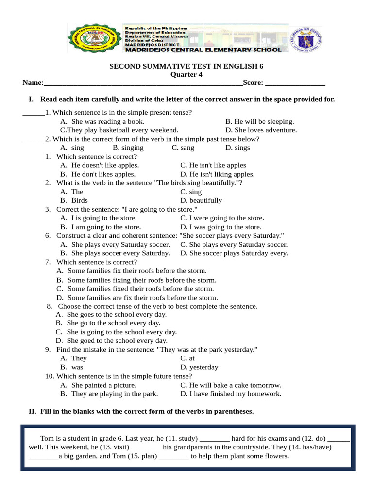 English 6 Quarter 4 Test Answers | PDF | Weather Events | Typhoon
