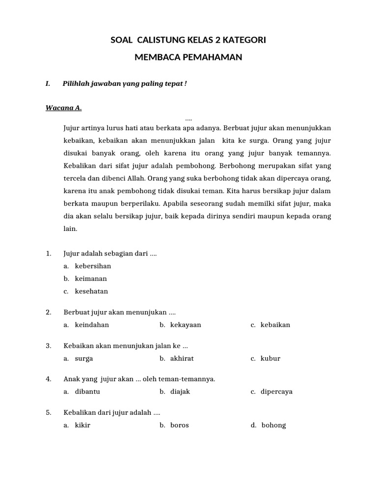 Soal Calistung Kelas 2 SD Terbaru | PDF