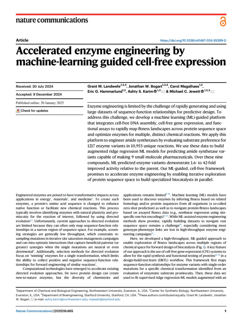 Accelerated Enzyme Engineering by Machine-Learning Guided Cell-Free Expression | PDF | Enzyme ...