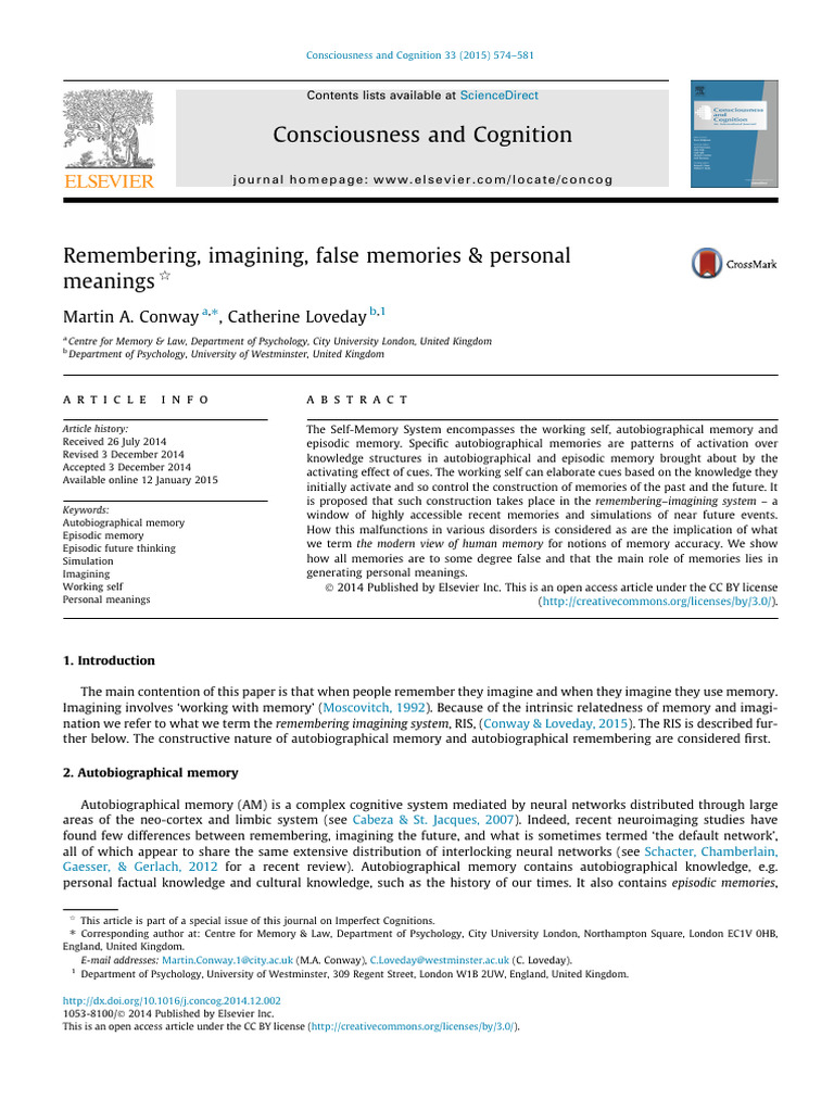 Remembering, imagining, false memories & personal meanings | PDF ...