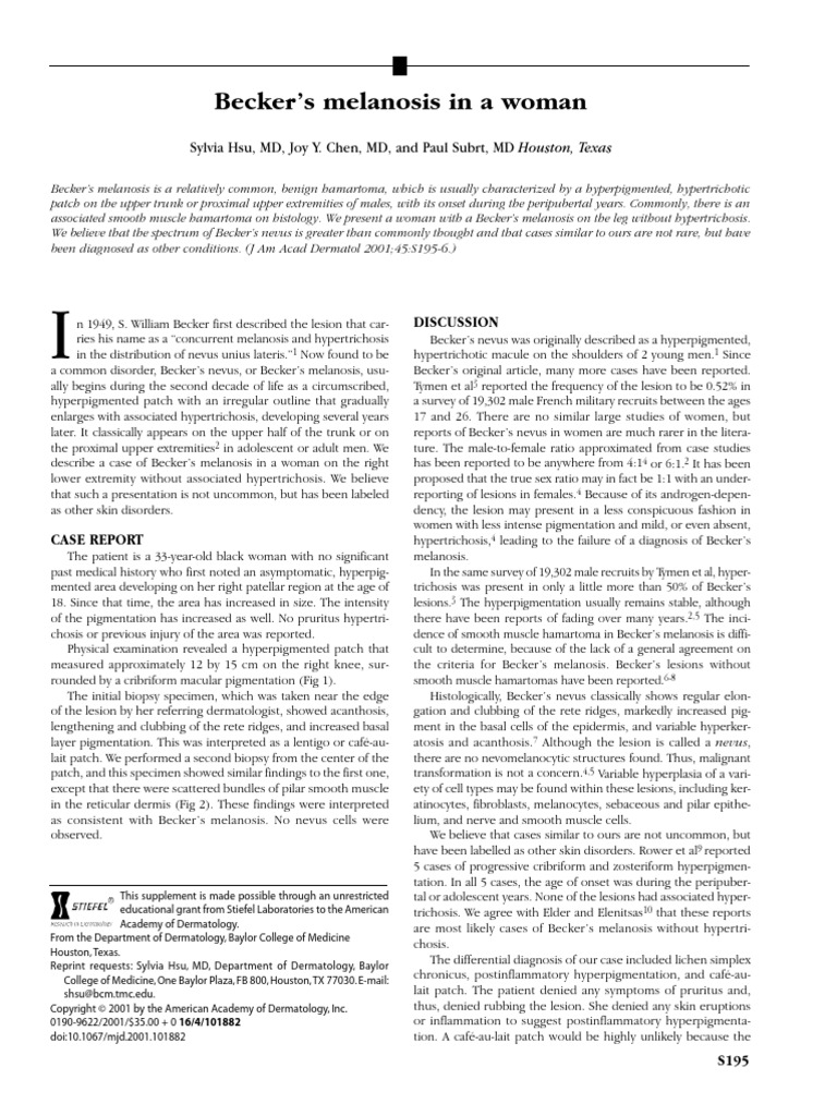 Becker's Melanosis in A Woman | PDF | Epidermis | Diseases And Disorders