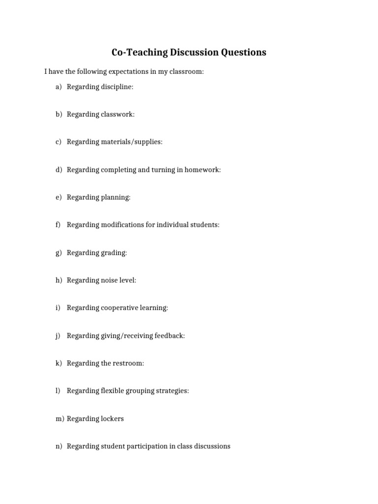Co-Teaching Classroom Expectations Guide | PDF | Classroom | Learning