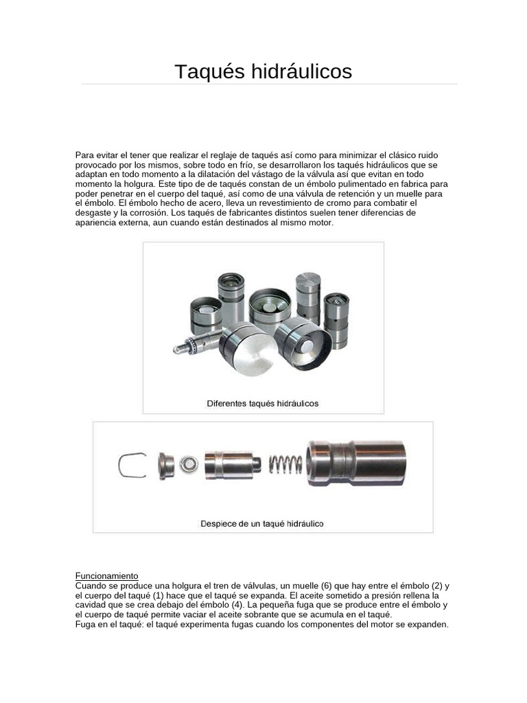 Funcionamiento de taqués hidráulicos | PDF | Partes de vehículo | Motores