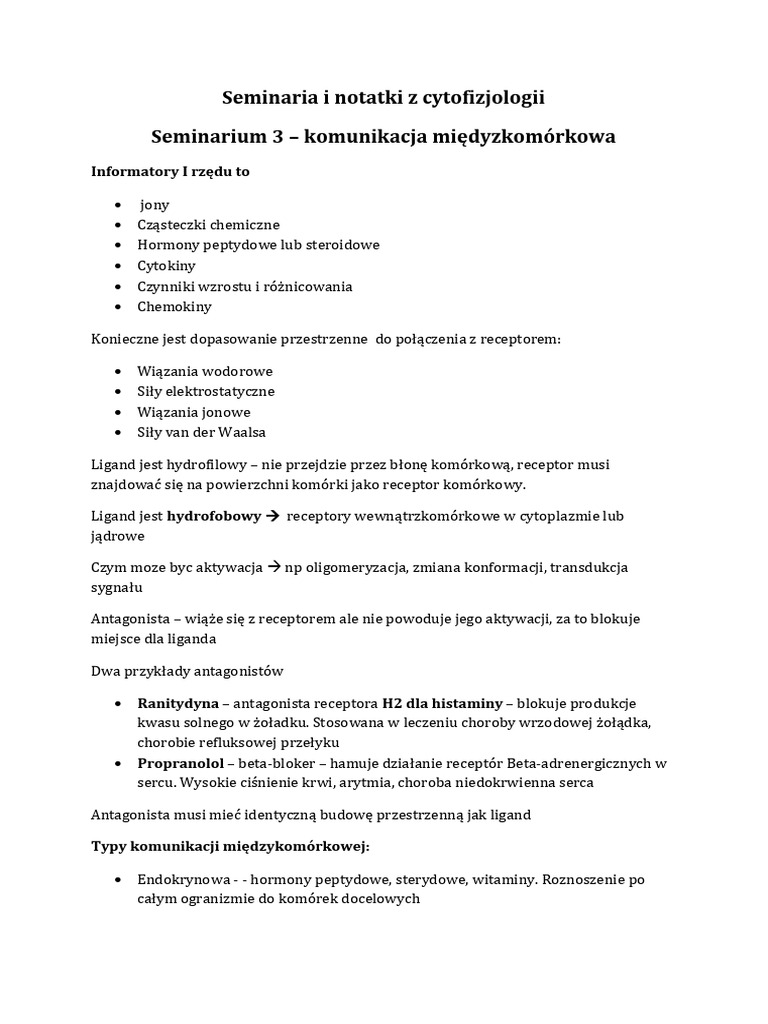 Seminaria I Notatki Z Cytofizjologii | PDF