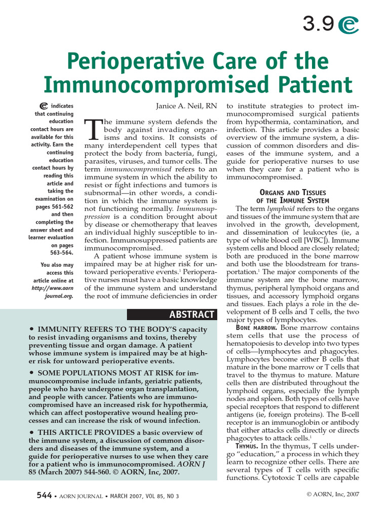 Preioperative Care of The Inmunocompromised Patient | PDF | Lymphatic ...
