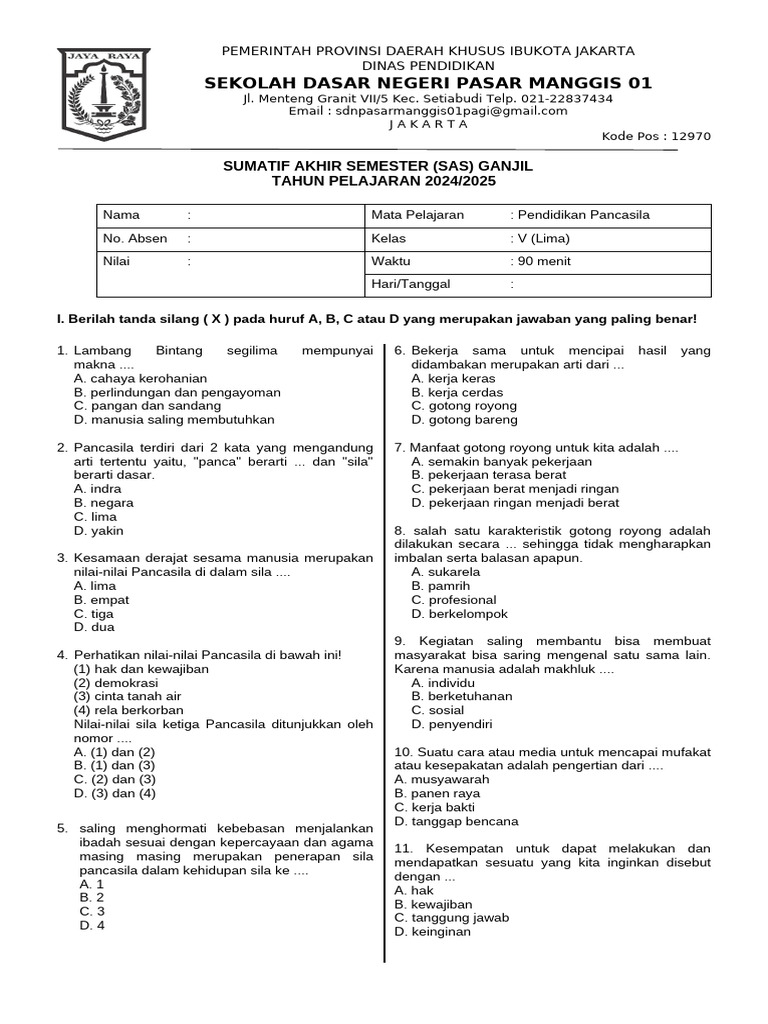 SAS Pendidikan Pancasila Kelas 5 SEM 1_Uchi | PDF