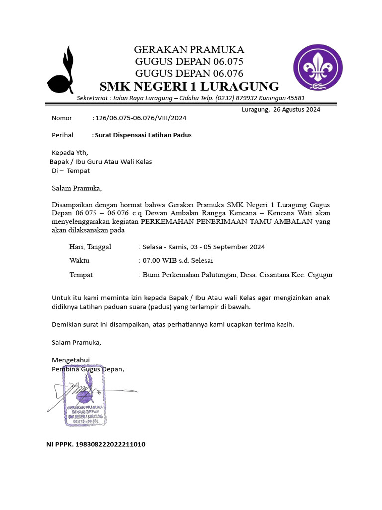 Dispensasi Padus Ppta 2024 | PDF
